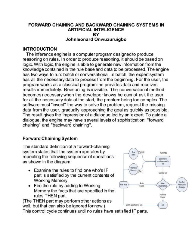 FORWARD CHAINING AND BACKWARD CHAINING SYSTEMS IN ARTIFICIAL ...