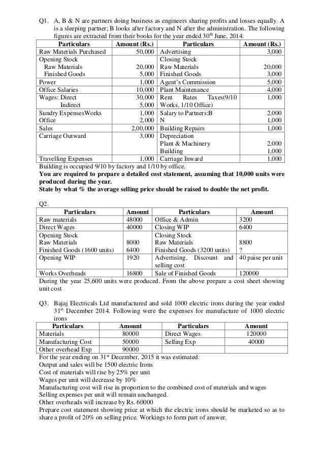 Assignment Cost Sheet Sums Assignment Cost Sheet Sums