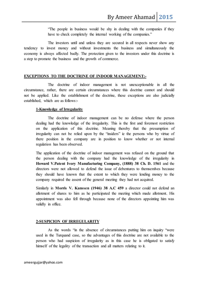 Doctrine of Indoor Management | DOCX