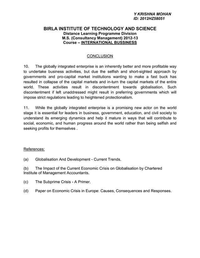 Assignment ib- twists and turns in globalisation (autosaved) | PDF