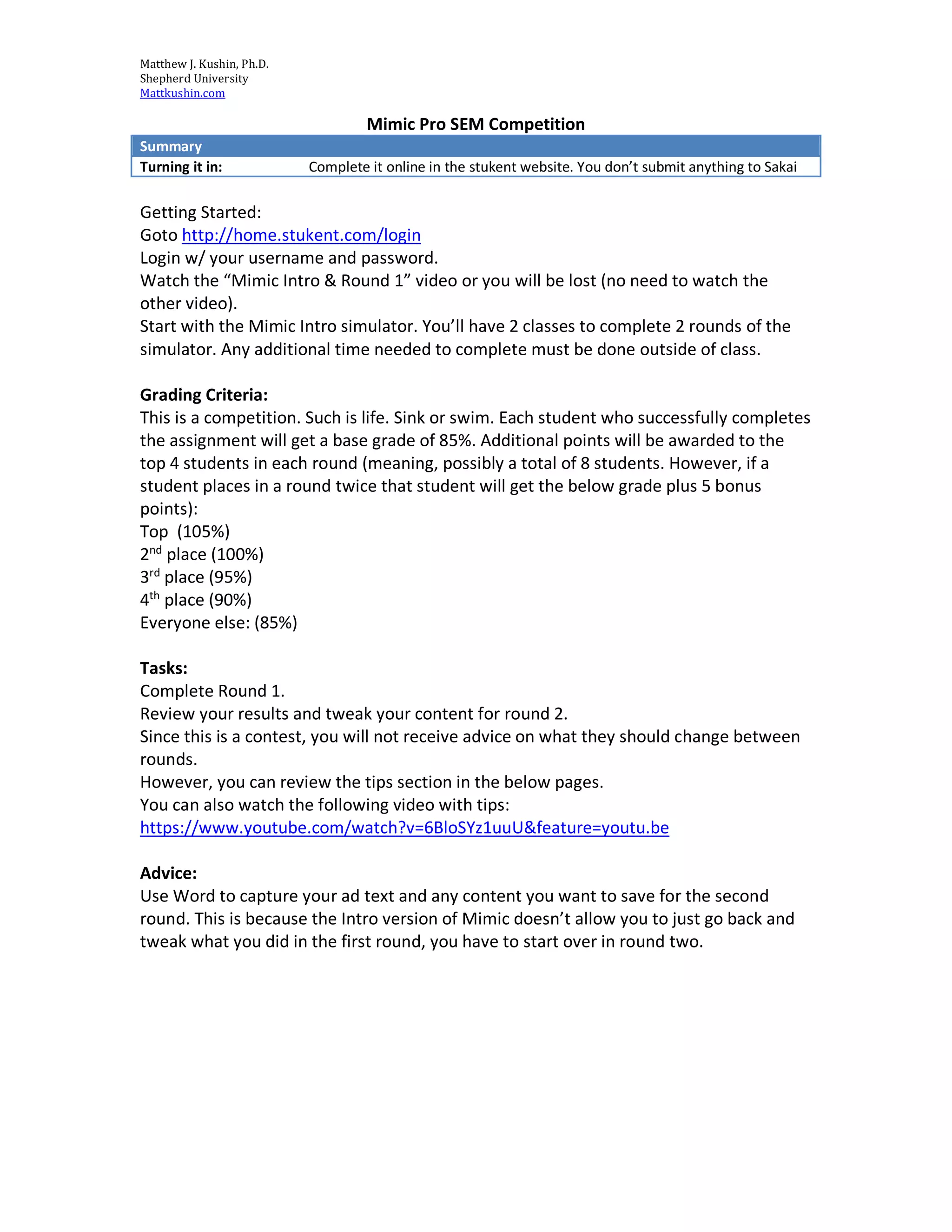 Mimic Intro Competition Assignment | PDF