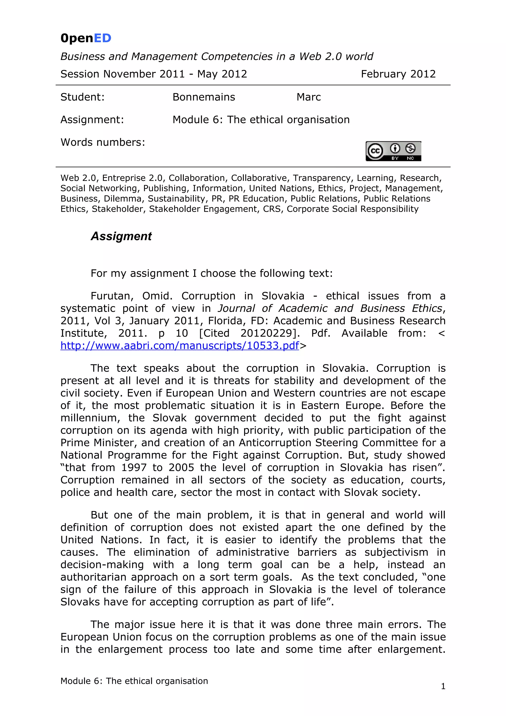 Assignment - Module 6 - The ethical organisation | PDF