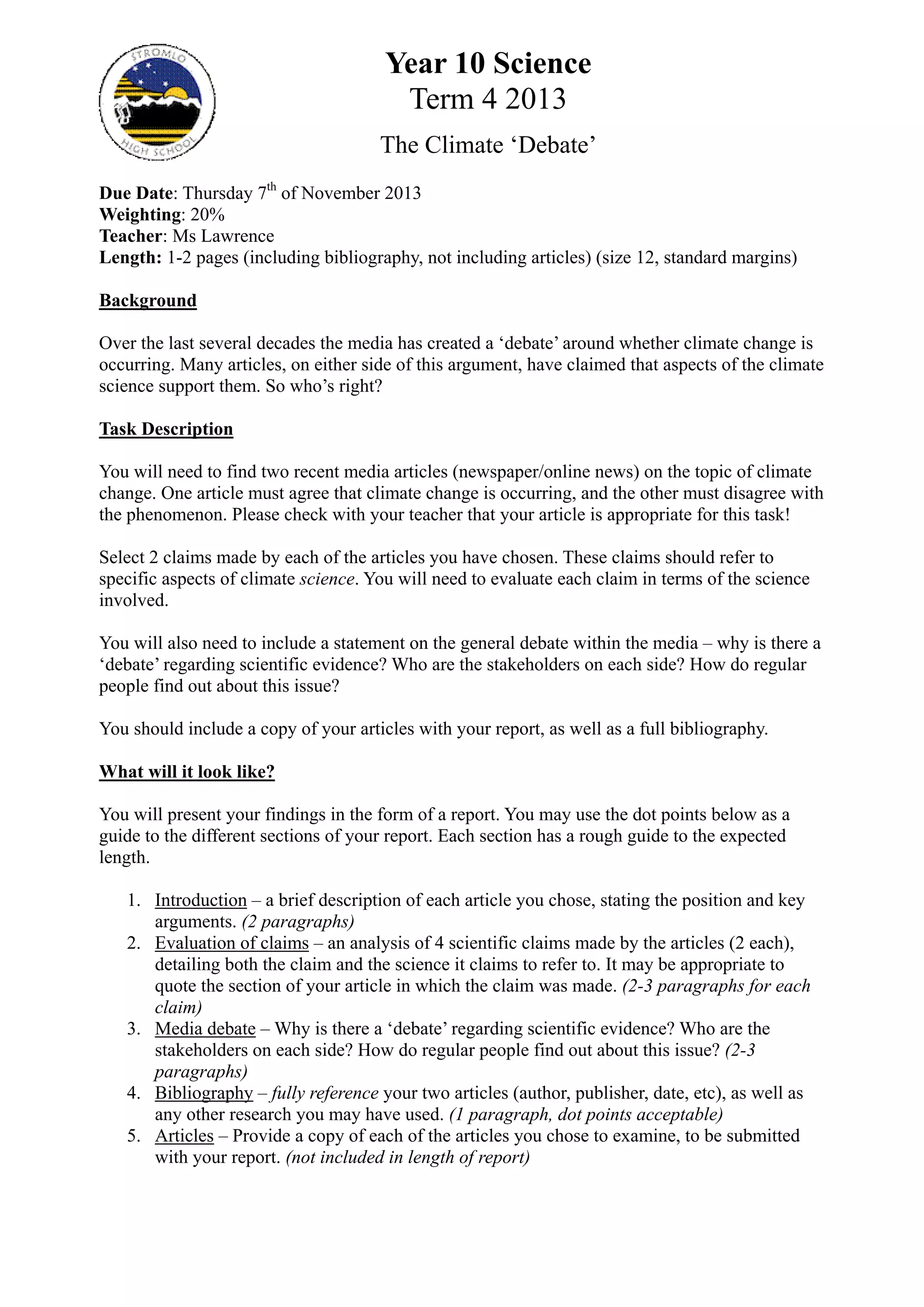 Assignment the climate debate | PDF