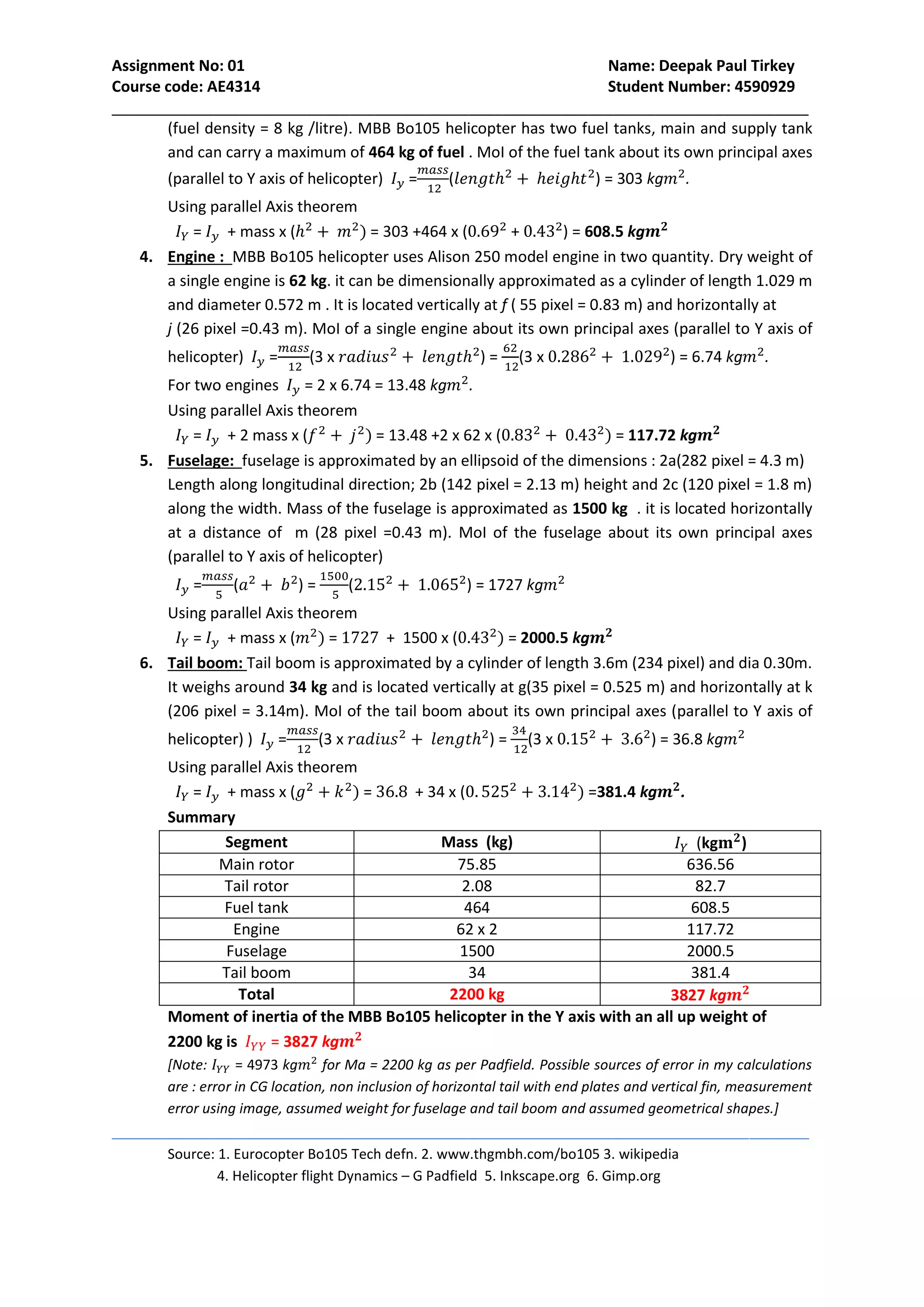 Helicopter moment of inertia | PDF