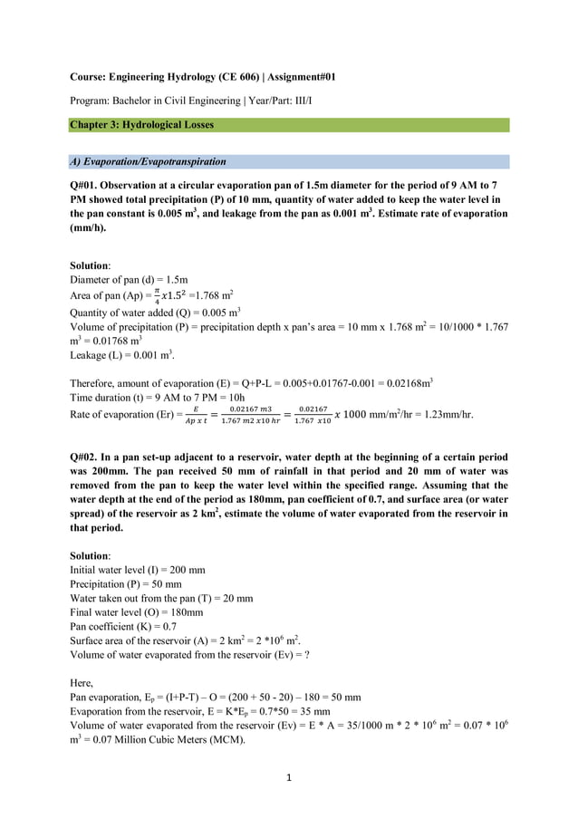 Assignment_01_Hydrology_Ch03_Solution (1).pdf | Weather | Science