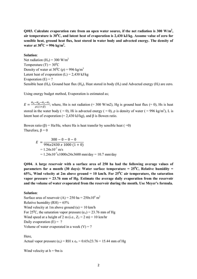 Assignment_01_Hydrology_Ch03_Solution (1).pdf | Weather | Science