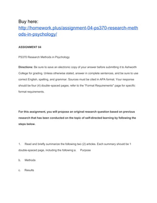 Assignment 04 ps370 research methods in psychology | PDF