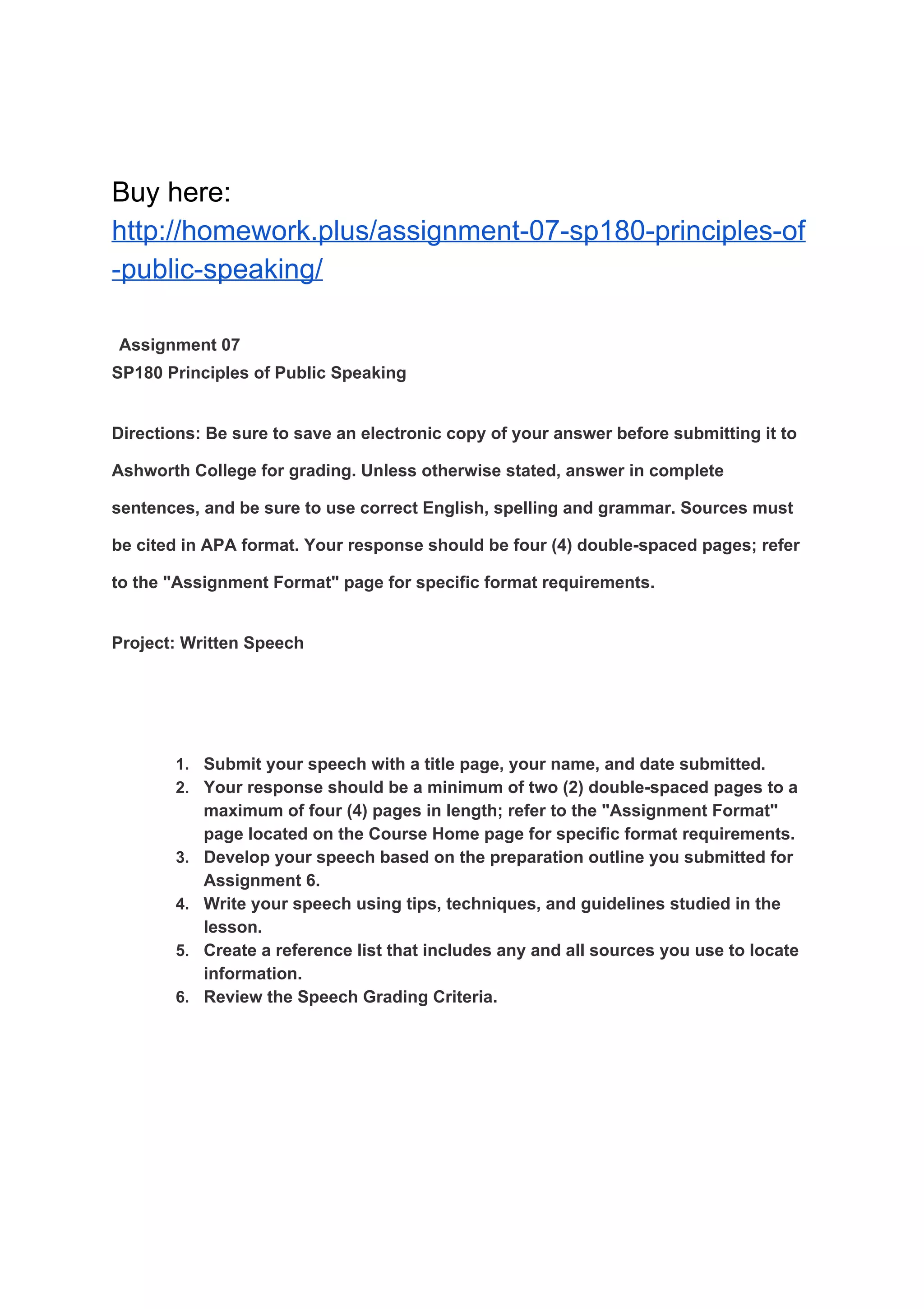 Assignment 07 SP180 Principles of Public Speaking | PDF