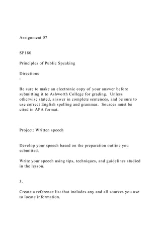 Assignment 07SP180Principles of Public SpeakingDir.docx