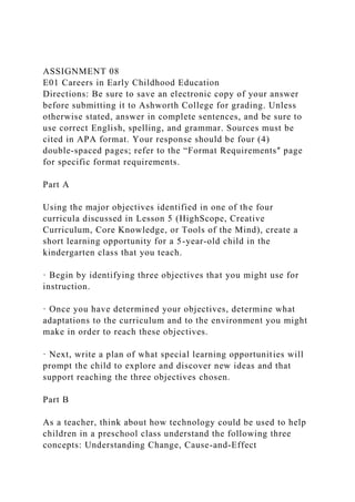 ASSIGNMENT 08E01 Careers in Early Childhood EducationDirection.docx