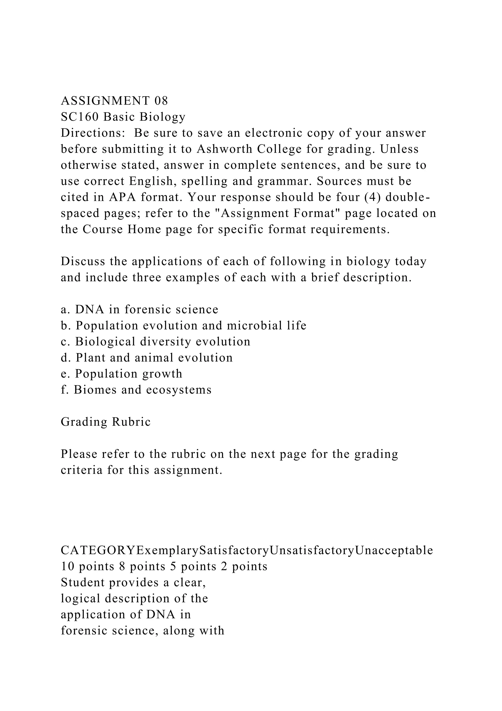 ASSIGNMENT 08SC160 Basic BiologyDirections Be sure to save a.docx
