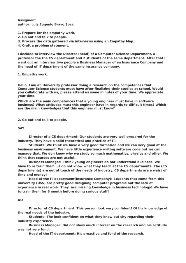 Assignment 1, author Luis Eugenio Bravo Soza, Empathize and Define ...