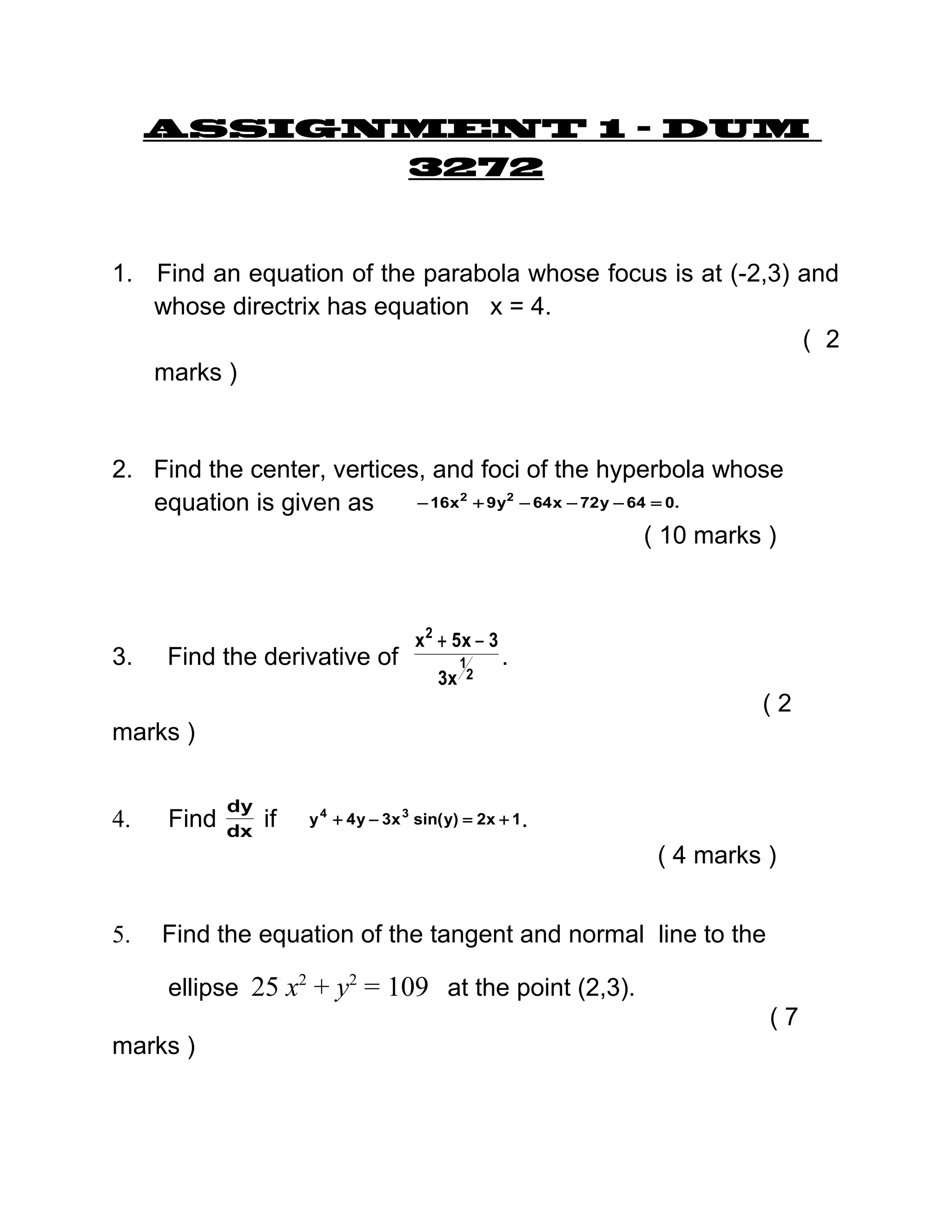 Assignment 1 DUM 3272 Mathematics 3 | PDF