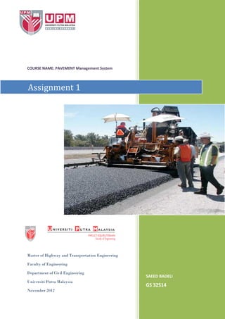 PAVEMENT Management System Assignment 1 | PDF