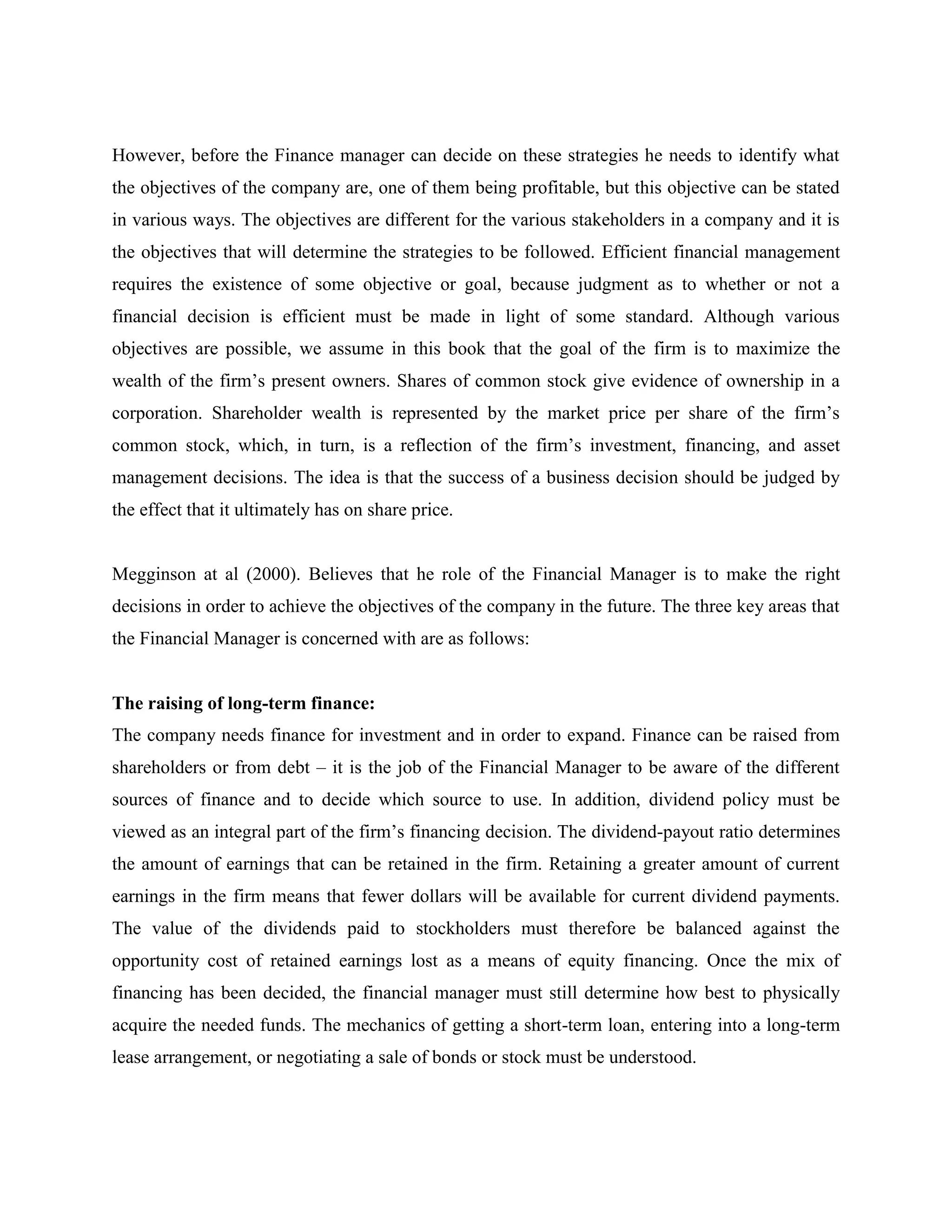 What are the roles(objectives) of a finance manager(20) | DOCX