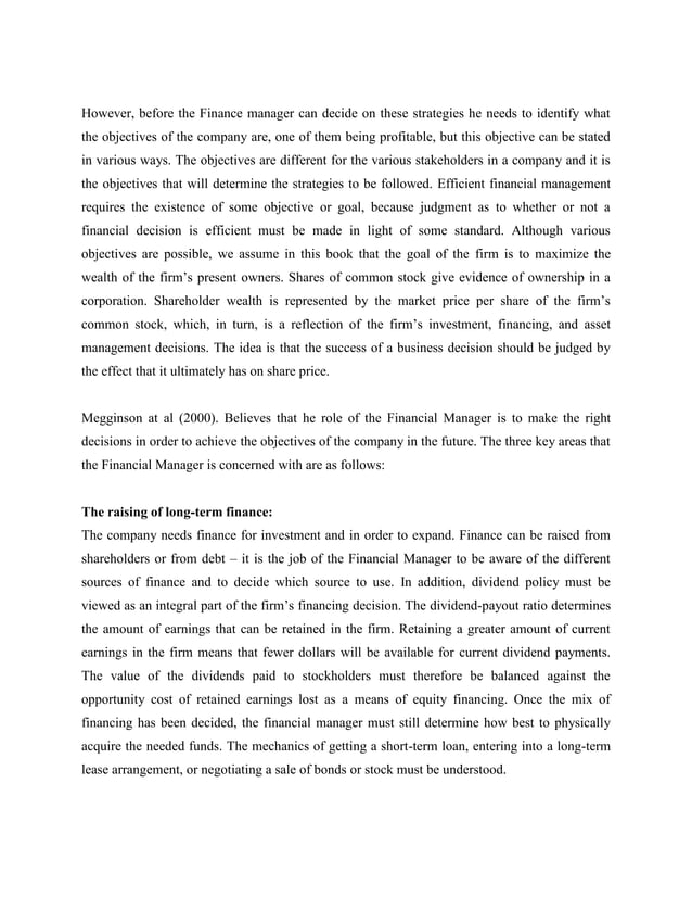 What are the roles(objectives) of a finance manager(20) | PDF