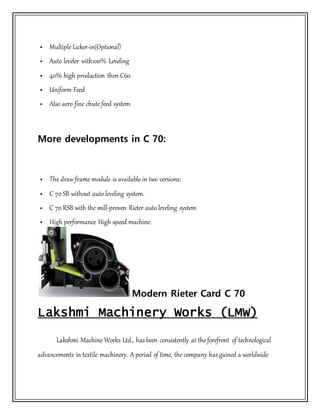 Modern developments in the field of carding. The advancements in carding machine. | DOCX