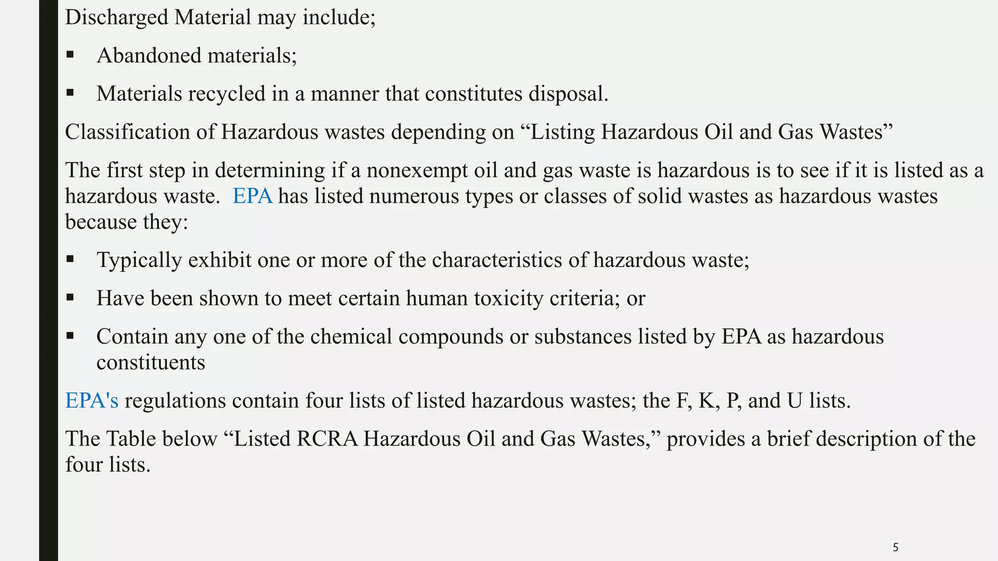 Classfication of Oil and Gas Wastes | PPTX