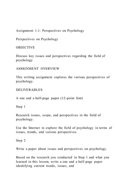 Assignment 1.1 Perspectives on PsychologyPerspectives on Ps | PDF