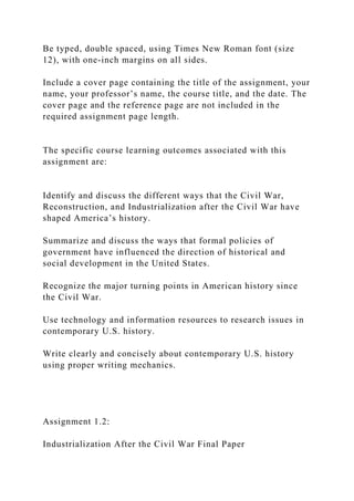 Assignment 1.1 Industrialization After the Civil War Thesis and | PDF