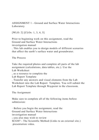 ASSIGNMENT 1 - Ground and Surface Water Interactions Laboratory.docx