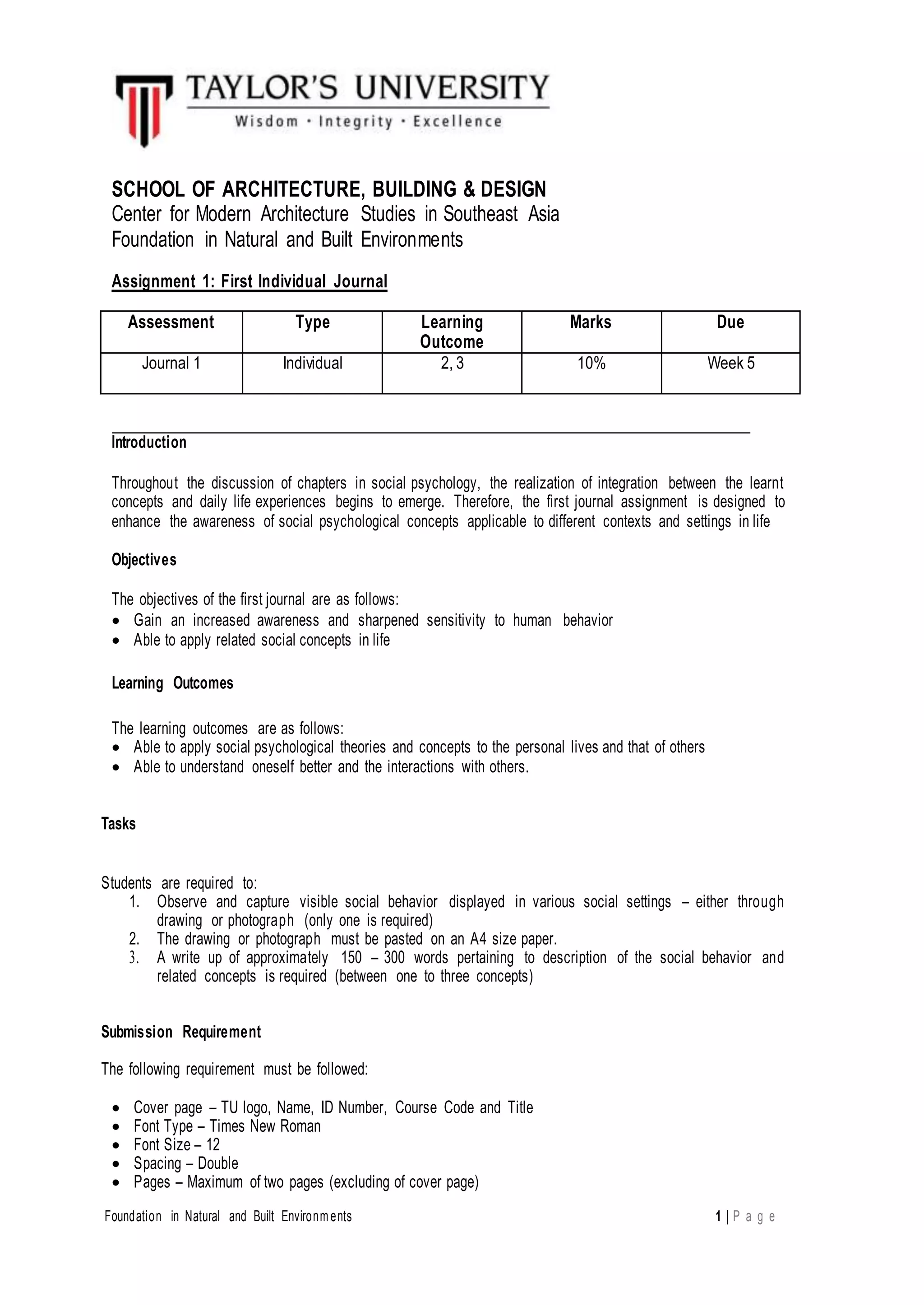 PSY Assignment 1 individual journal | PDF