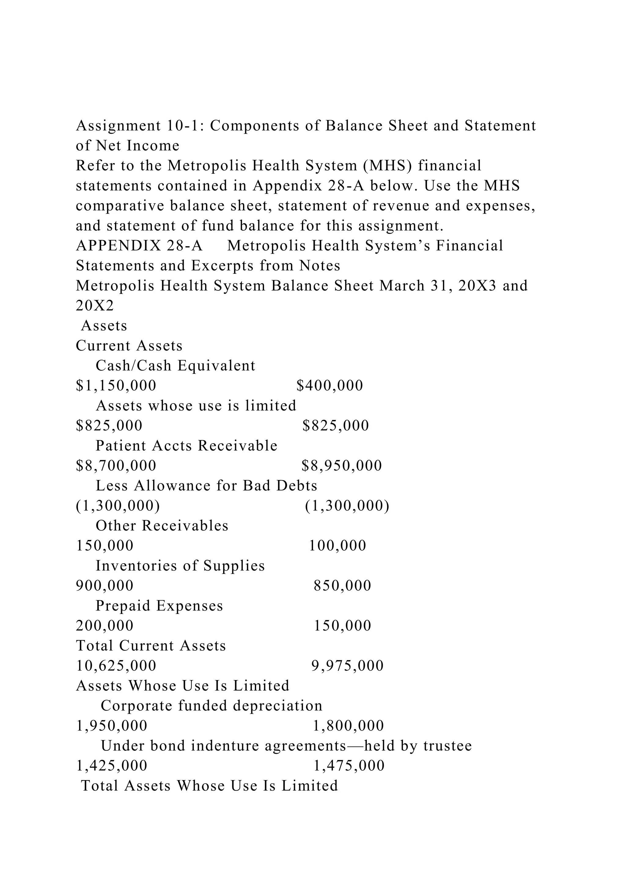 Assignment 10-1 Components of Balance Sheet and Statement of Net .docx