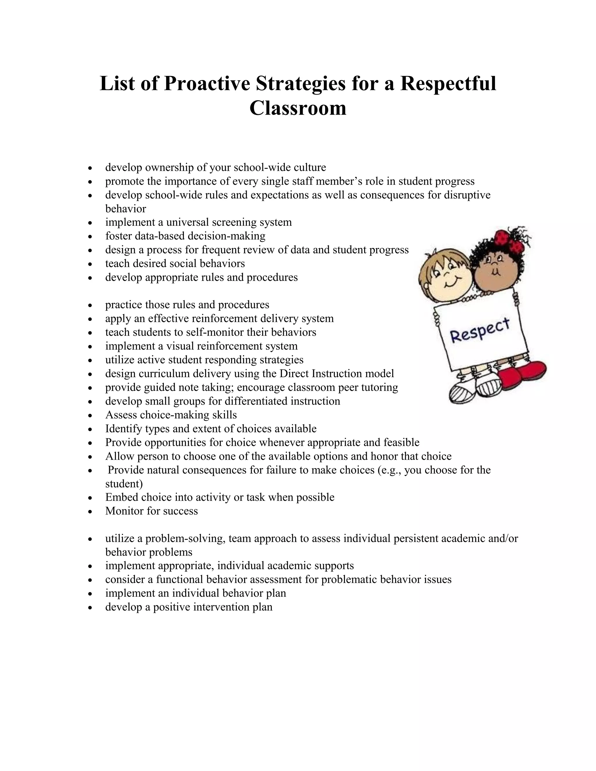 Strategies to Promote a Respectful Classroom | DOC