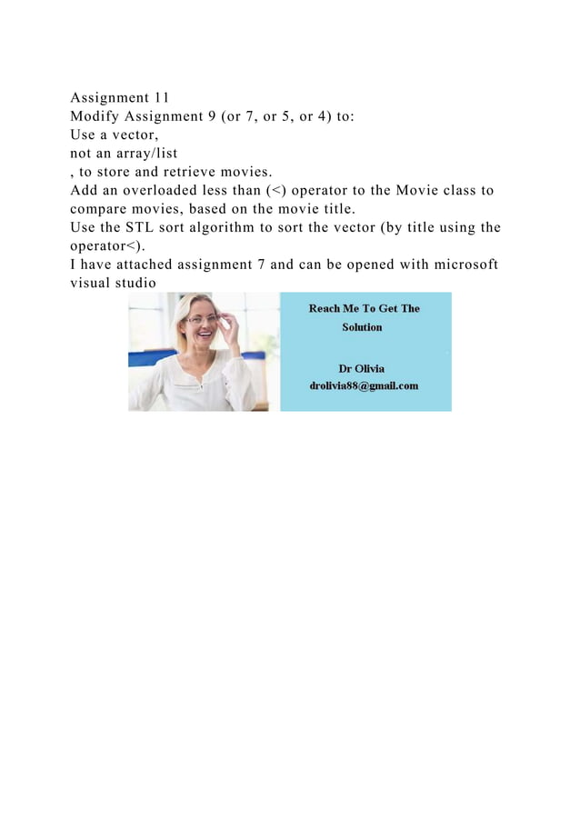 Assignment 11Modify Assignment 9 (or 7, or 5, or 4) toUse a vec.docx ...