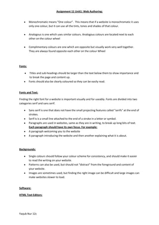 Assignment 11 Unit1 Web authoring | DOCX