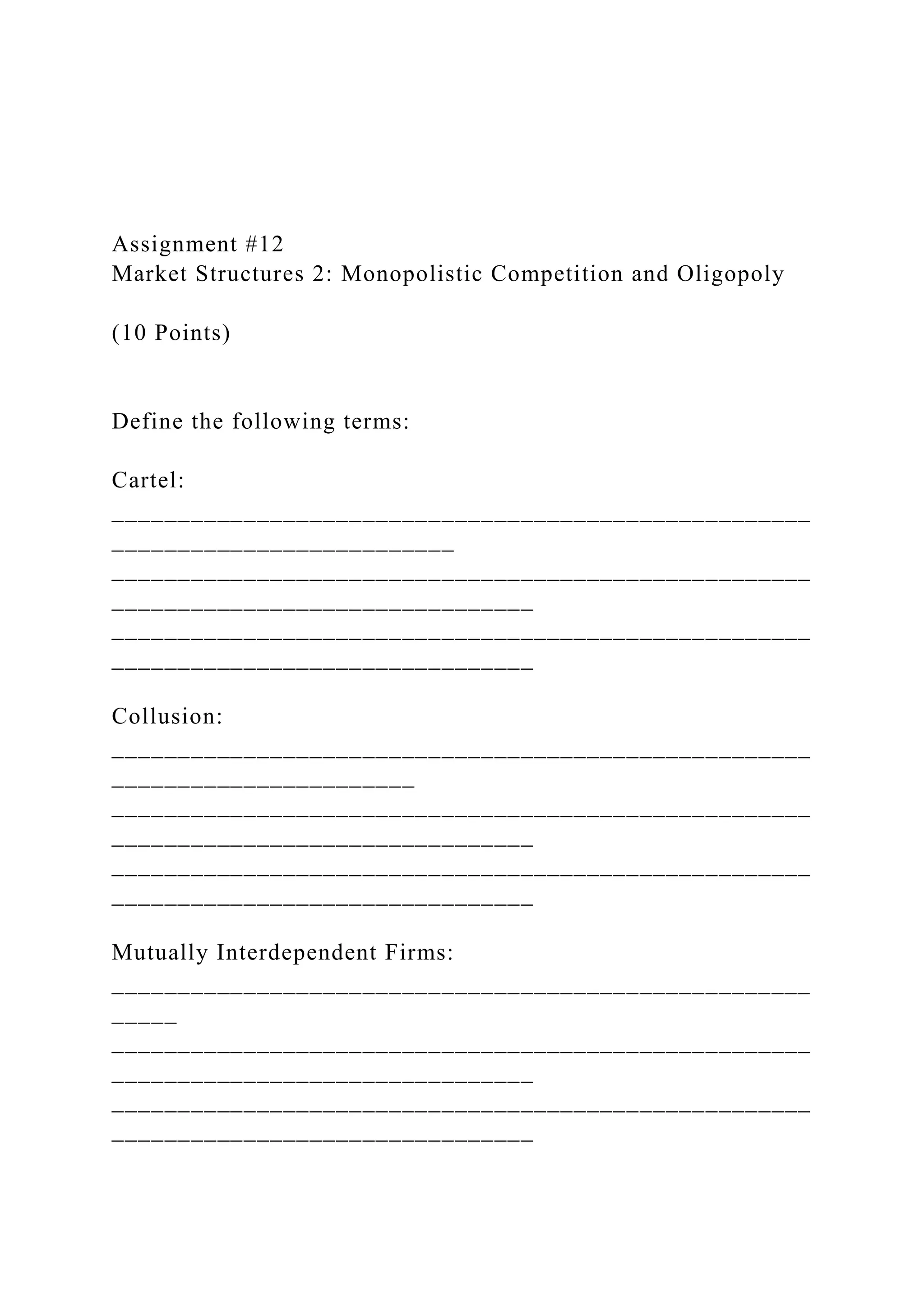 Assignment #12 Market Structures 2 Monopolistic Competition.docx