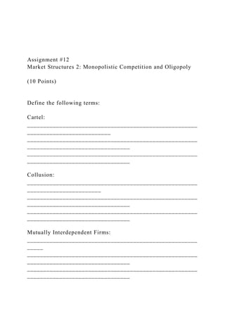 Assignment #12 Market Structures 2 Monopolistic Competition.docx