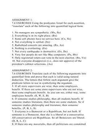 ASSIGNMENT 1 7.4 EXERCISES Using the predicates listed for each.docx
