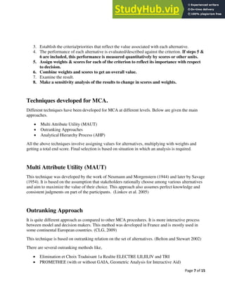 Assignment 1 An Application Of Concepts Of Sustainability And MCA Using ...