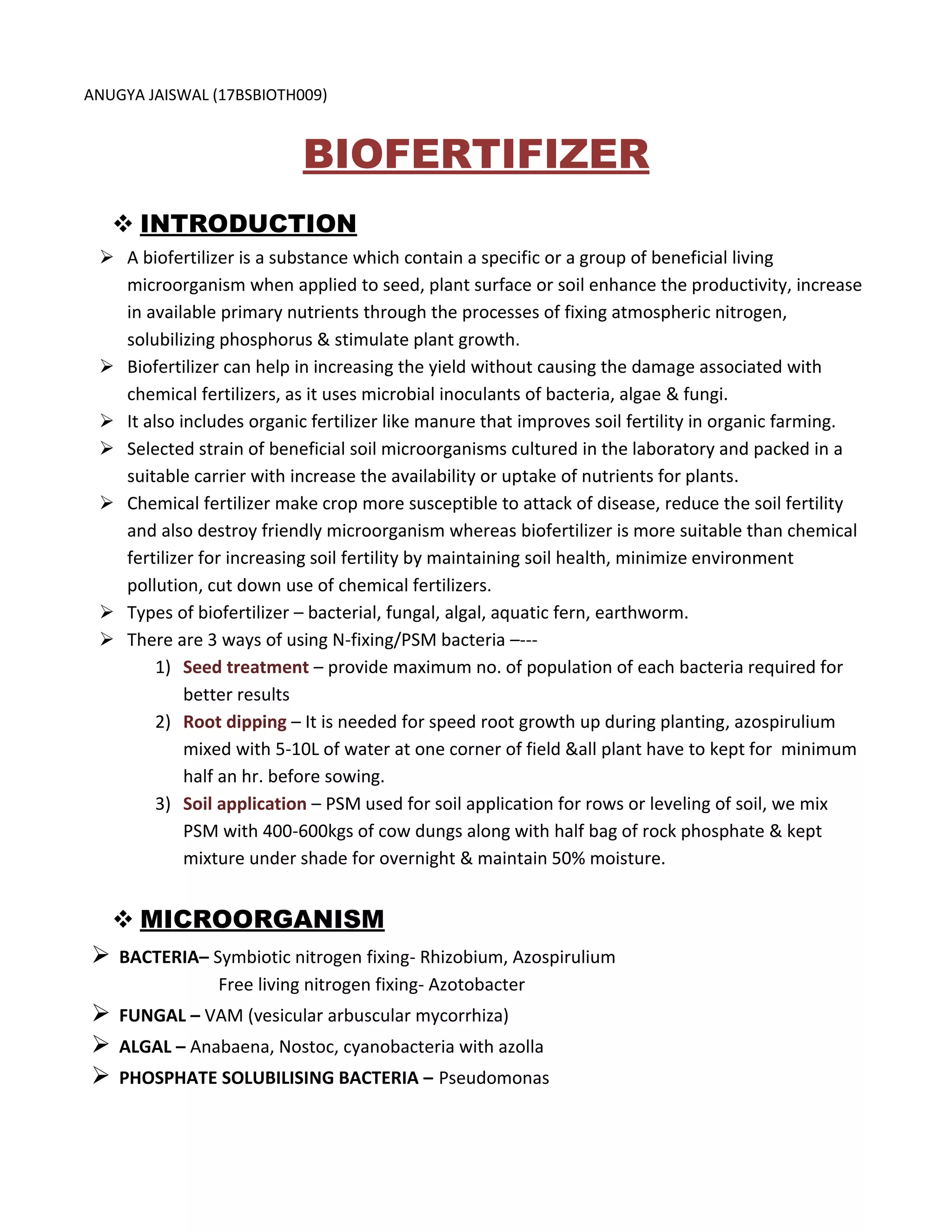 BIOFERTILIZER - PRODUCTION AND APPLICATIONS | PDF