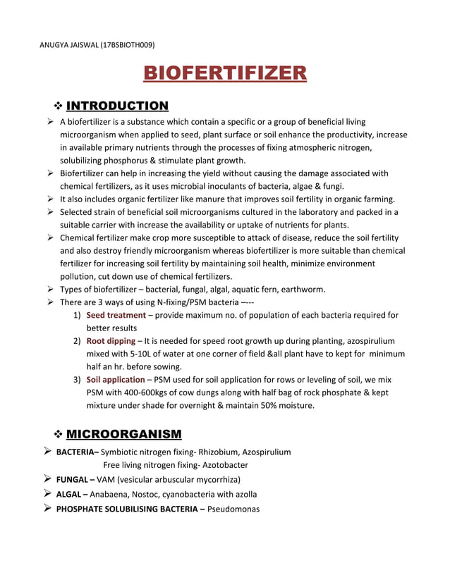 BIOFERTILIZER - PRODUCTION AND APPLICATIONS | PDF | Agriculture ...