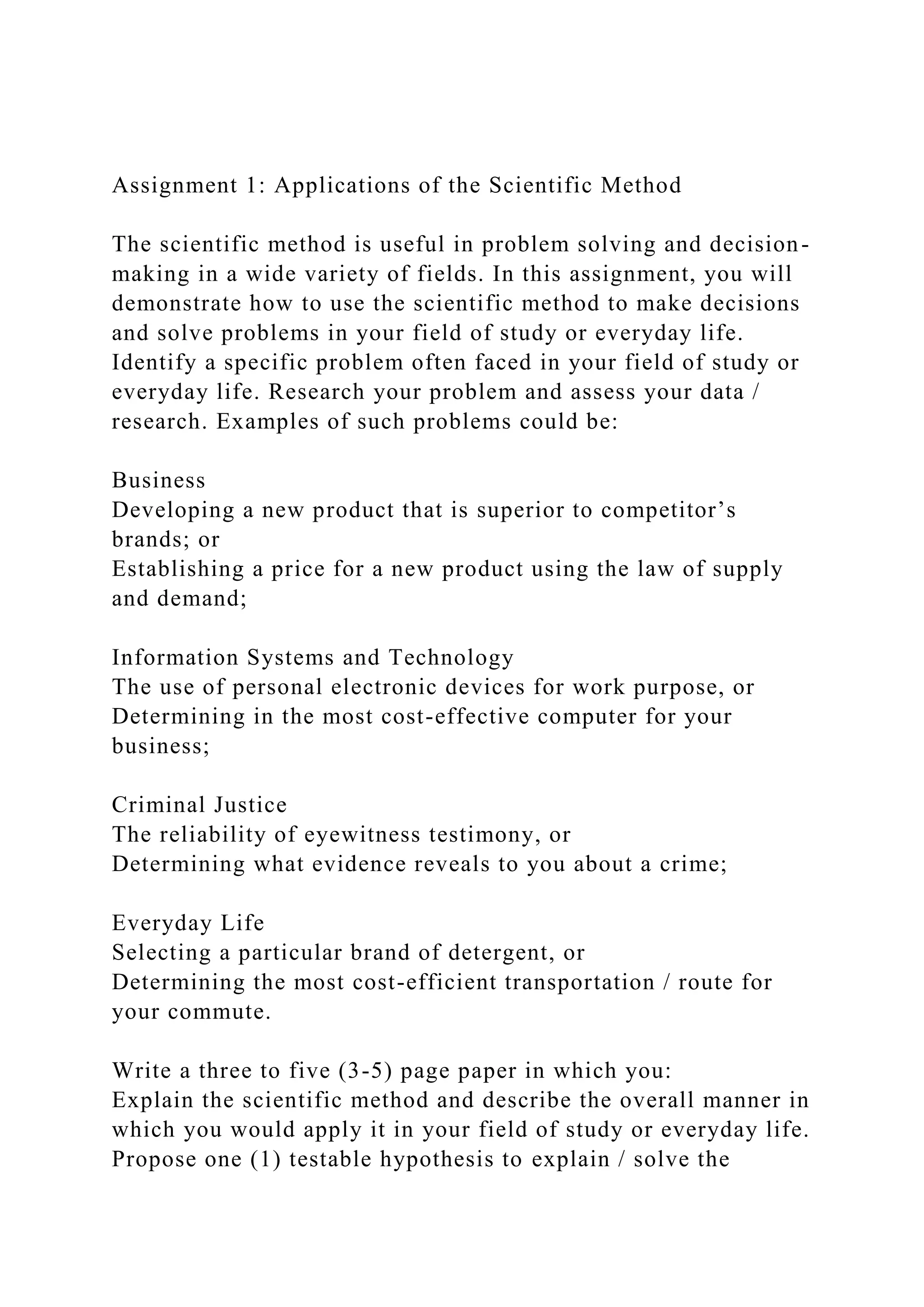 Assignment 1 Applications of the Scientific MethodThe scienti.docx