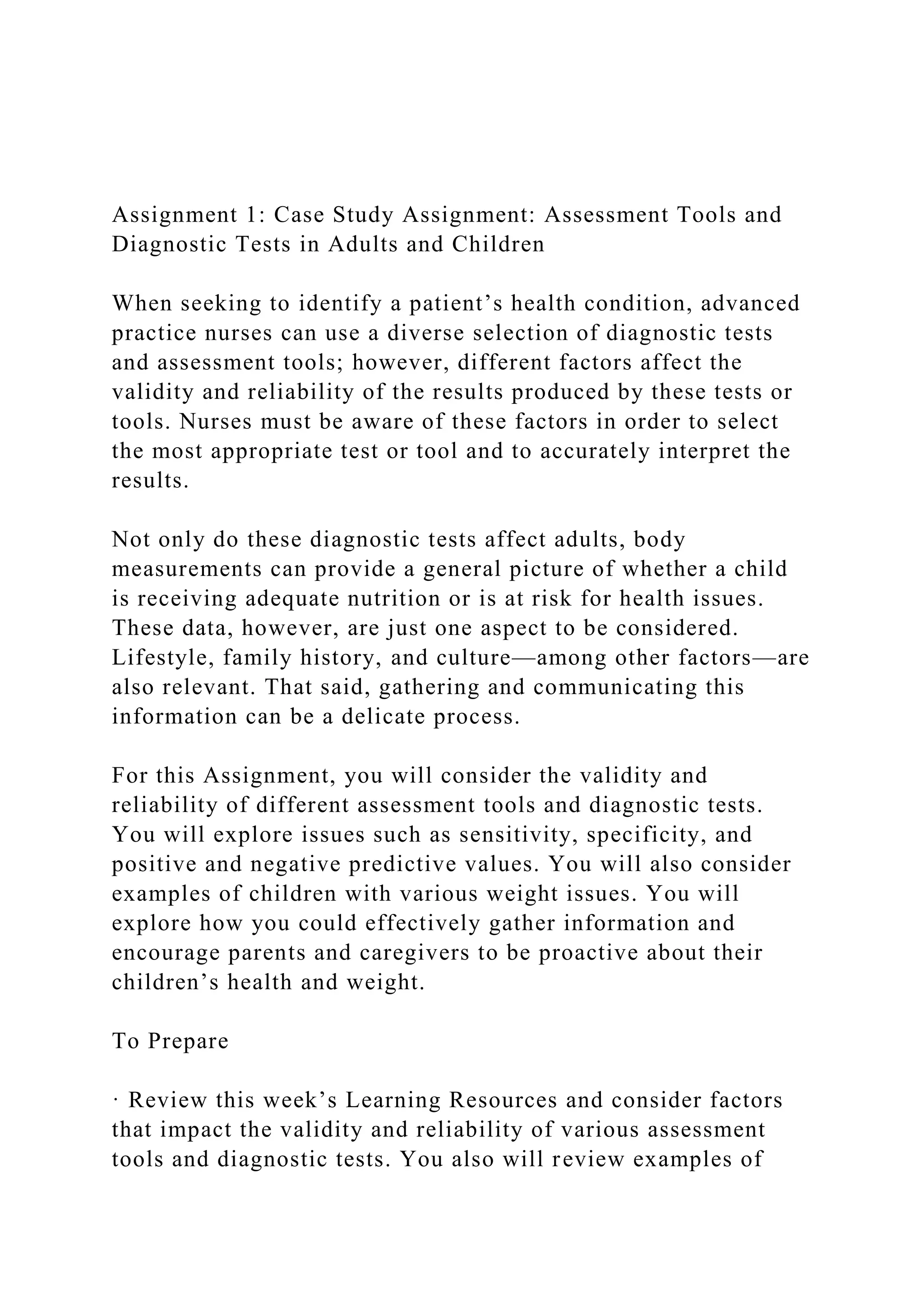 Assignment 1 Case Study Assignment Assessment Tools and Diagno.docx