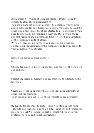 Assignment #1 Code of Conduct Memo - Draft (Done by somebody el.docx
