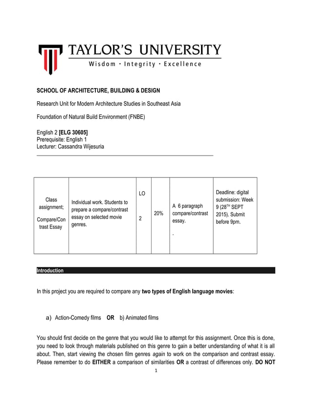 Assignment 1 compare & contrast essay | DOC