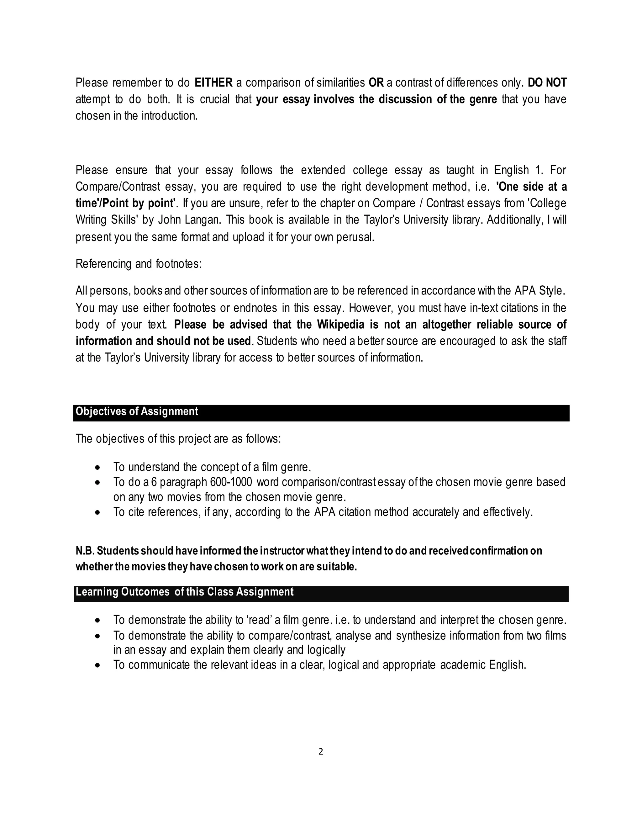 Assignment 1 compare contrast essay | PDF