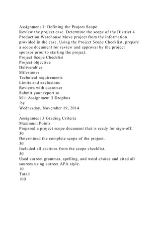 Assignment 1 Defining the Project ScopeReview the project case. D.docx