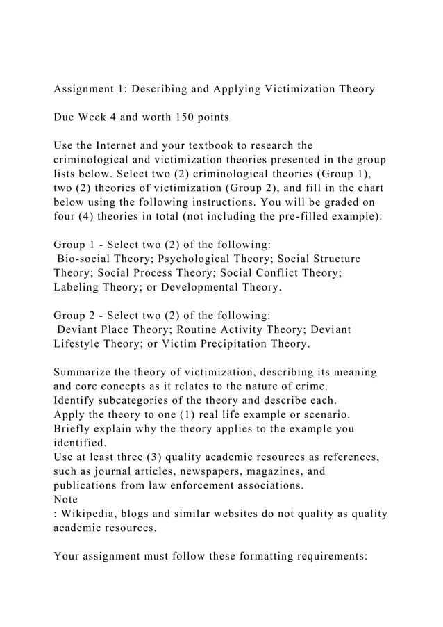 Assignment 1 Describing and Applying Victimization TheoryDue .docx
