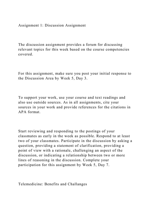 Assignment 1 Discussion AssignmentThe discussion assignment p.docx