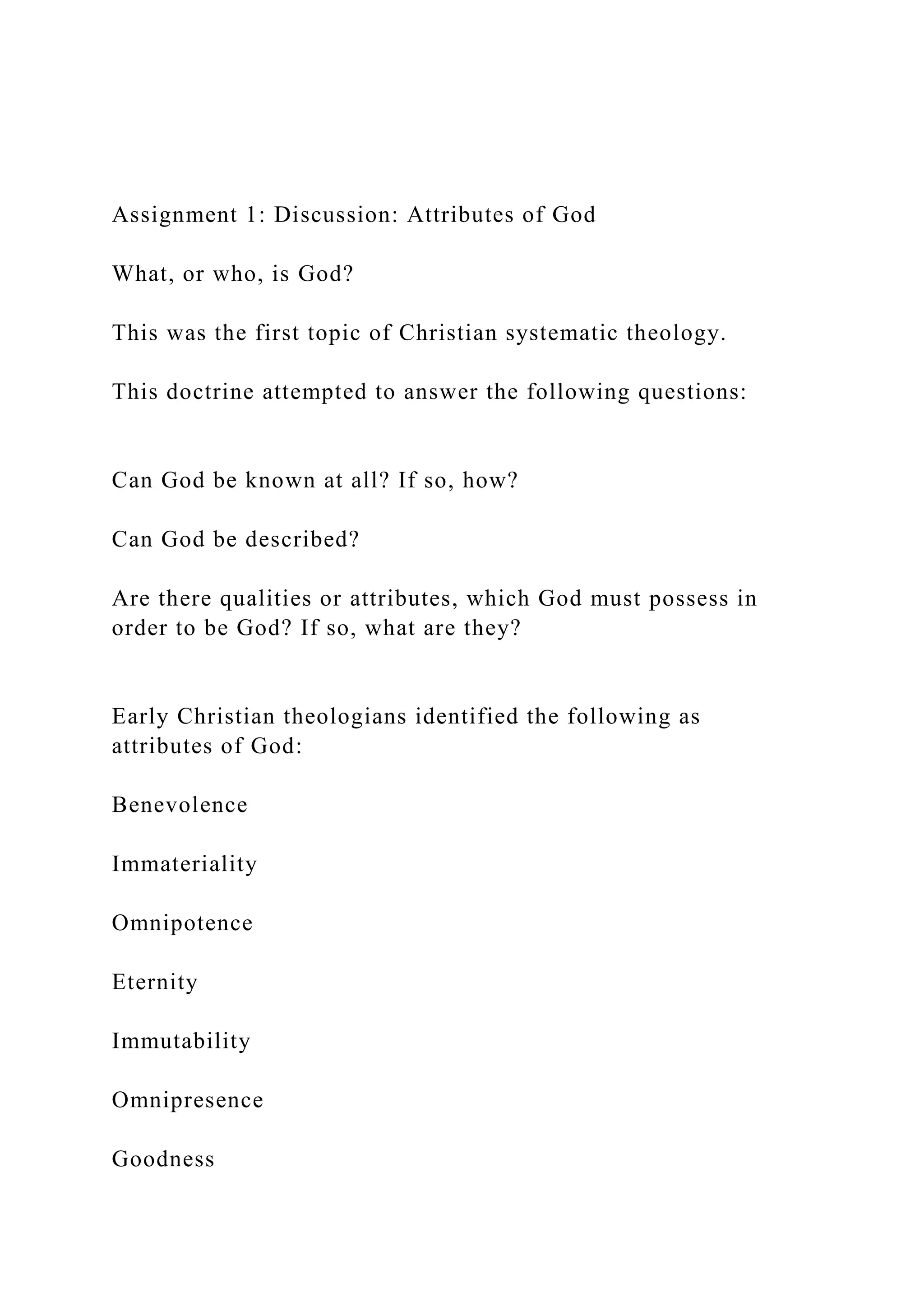 Assignment 1 Discussion Attributes of GodWhat, or who, is | DOCX ...