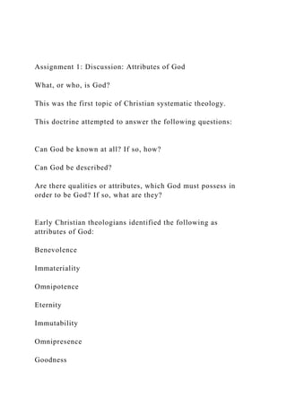 Assignment 1 Discussion Attributes of GodWhat, or who, is | DOCX