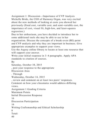 Assignment 1 Discussion—Importance of CVP AnalysisMickelle Bride,.docx