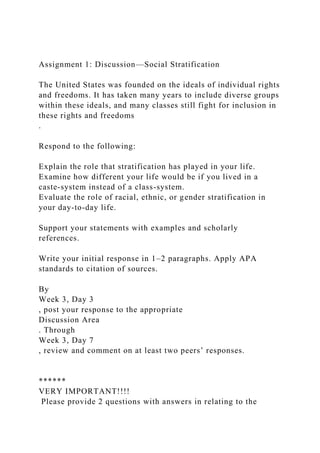 Assignment 1 Discussion—Social StratificationThe United State.docx