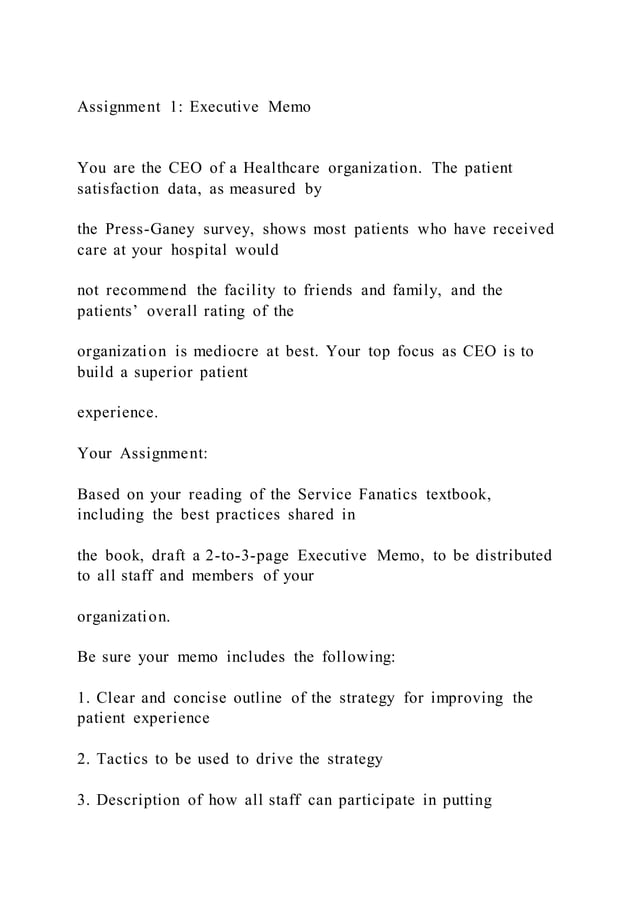 Assignment 1 executive memo you are the ceo of a healthcare or | DOCX ...