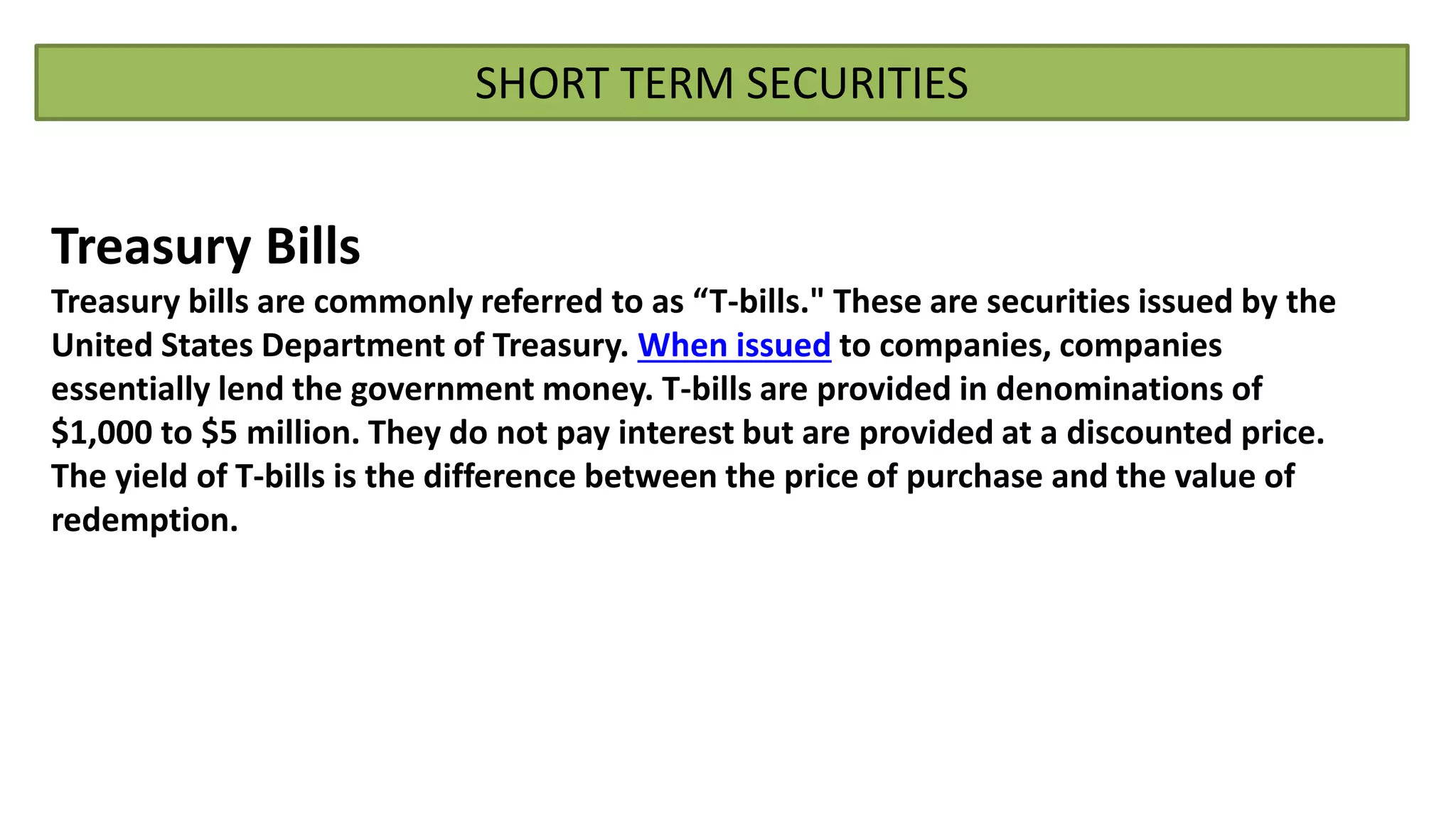 indian financial system || short term securities | PPT